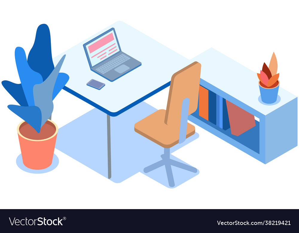 Workplace office employee with computer table Vector Image