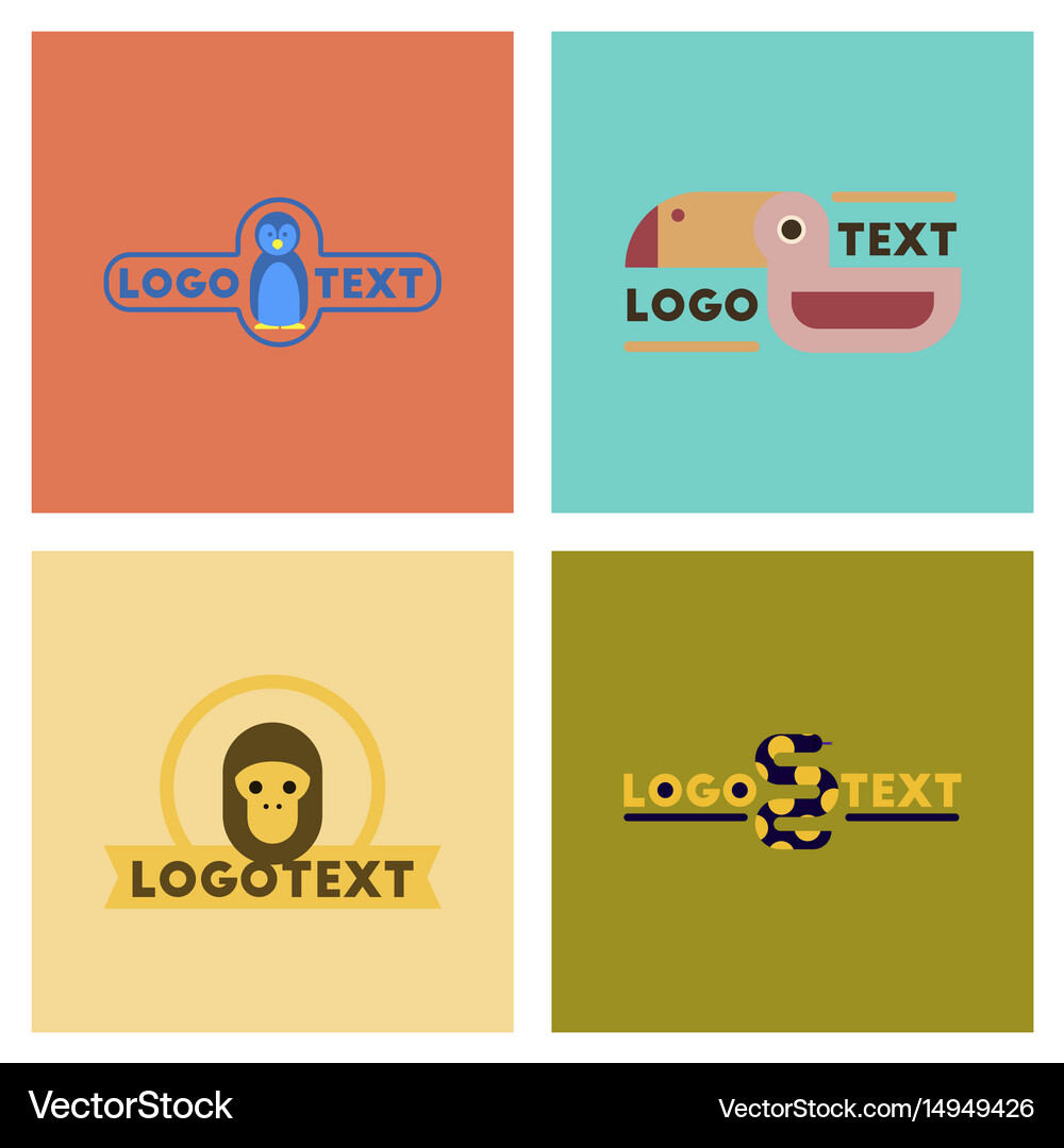 Assembly flat icons nature logo penguin snake Vector Image