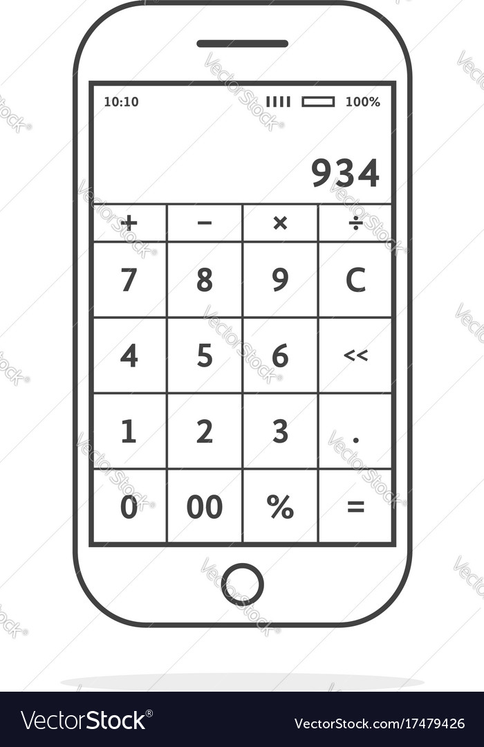 Black thin line phone with calculator app Vector Image