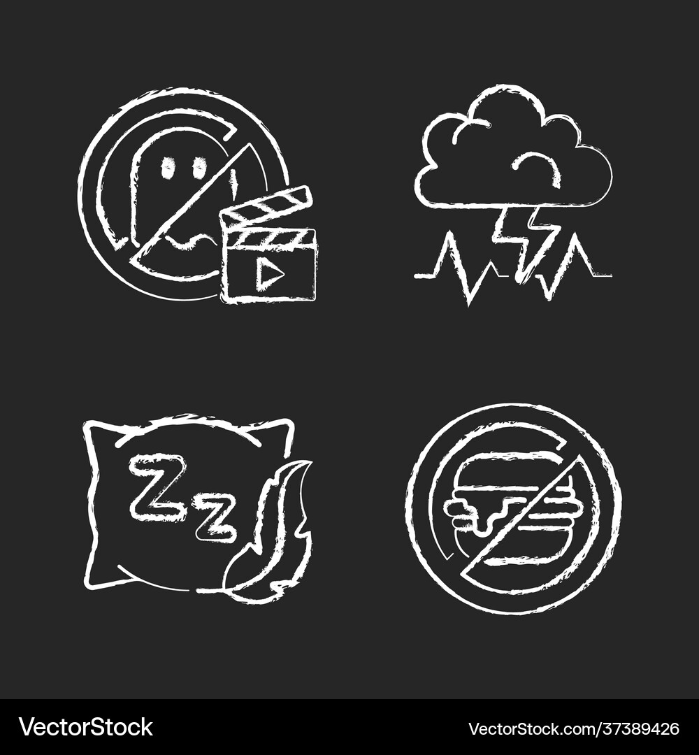 Causes for bad sleep chalk white icons set on Vector Image