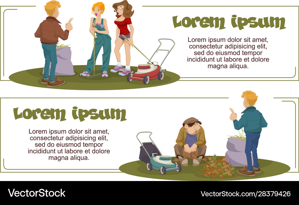 Funny people cleaning in park Royalty Free Vector Image