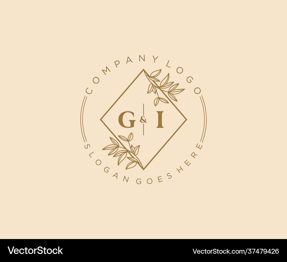 Initial gi letters beautiful floral feminine Vector Image