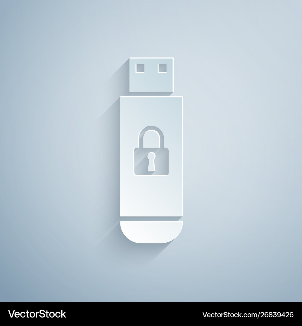 Paper cut usb flash drive with closed padlock icon