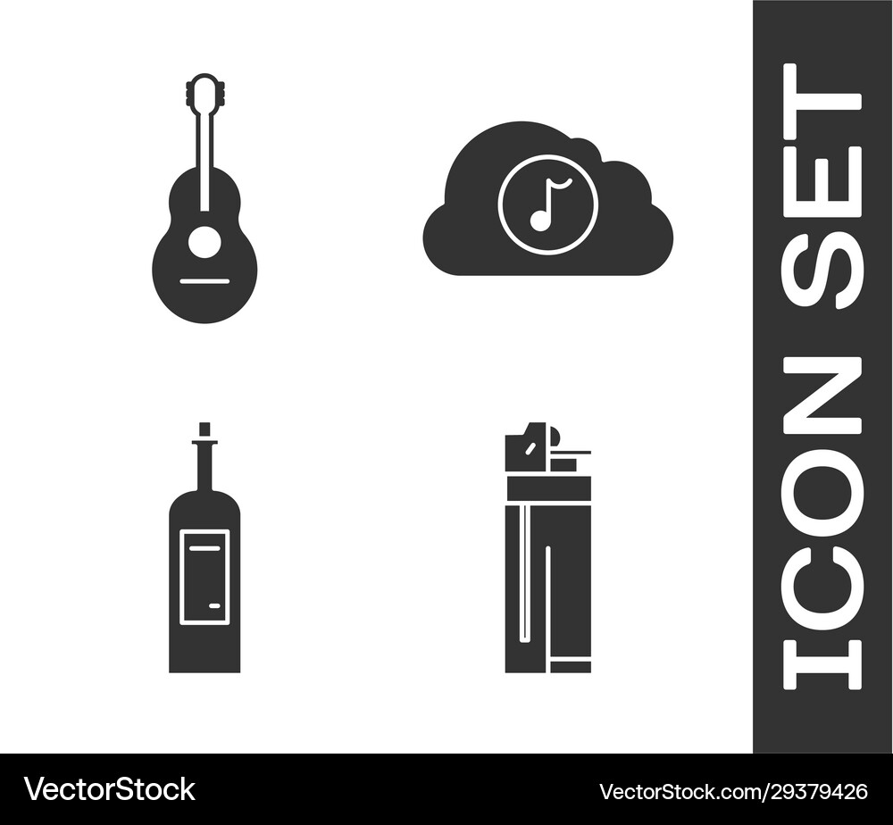 Set lighter guitar bottle wine and music Vector Image