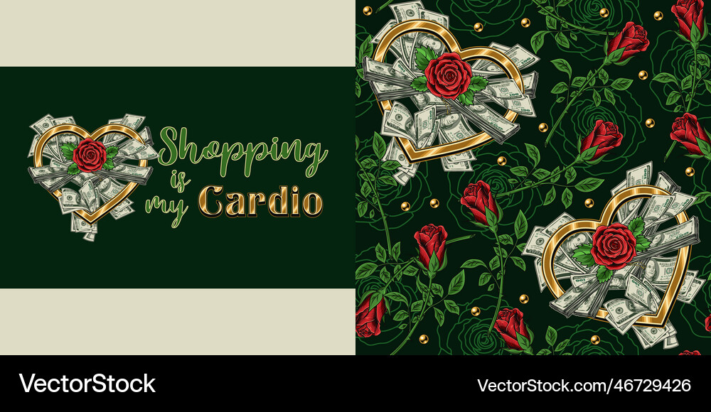 Set with pattern label with roses cash money Vector Image