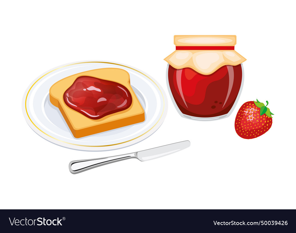 Toasted bread with strawberry jam icon set Vector Image