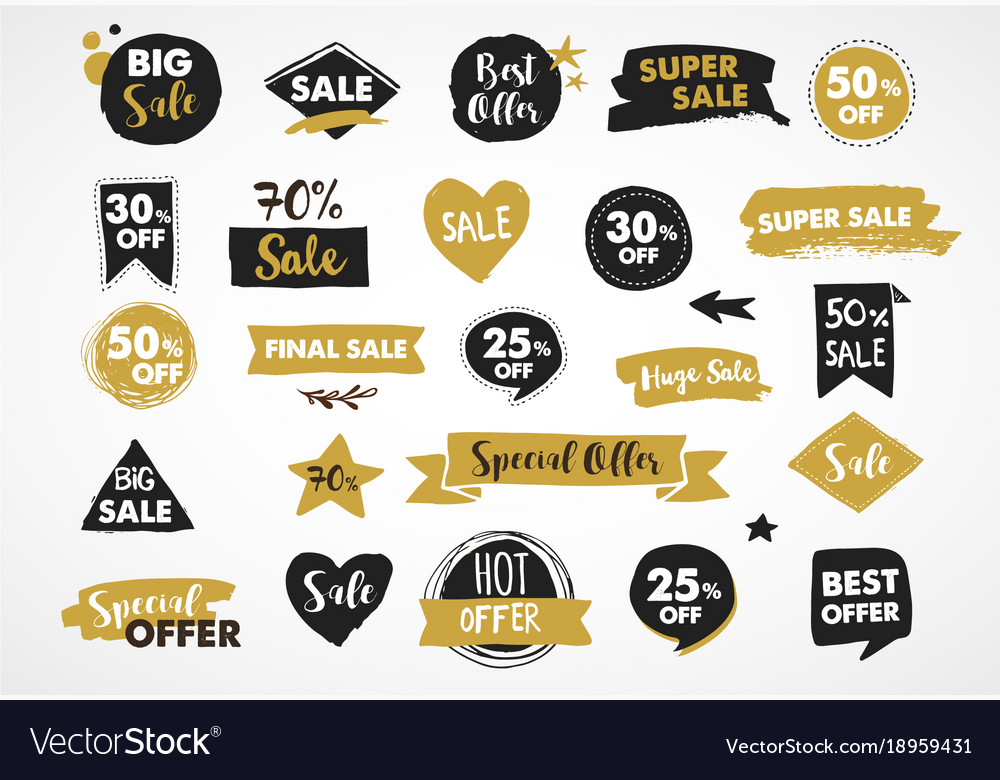Gold and black modern hand drawn stickers tags Vector Image