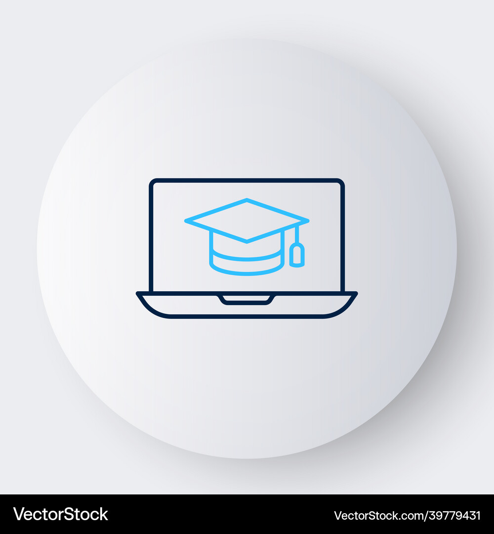 Line graduation cap on screen laptop icon isolated