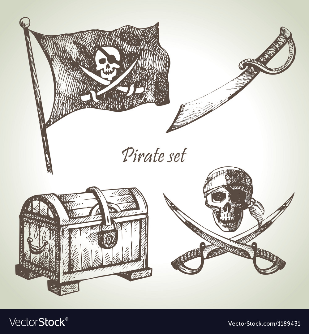 Pirates set hand drawn Royalty Free Vector Image Pirates set hand drawn Royalty Free Vector Image