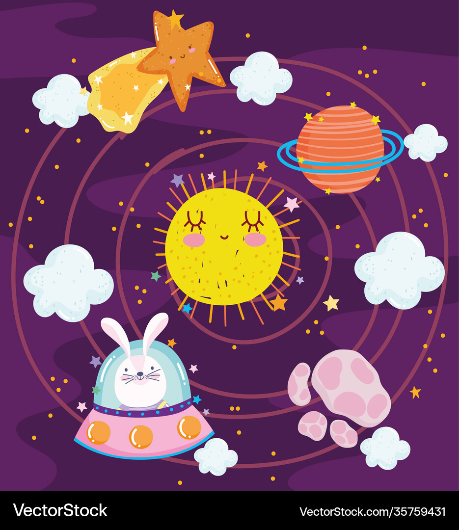 Space rabbit in spaceship sun planets adventure Vector Image