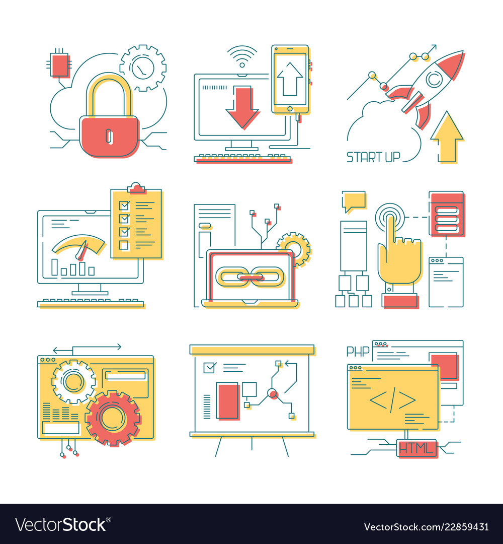 Website line icon web online tools mobile Vector Image
