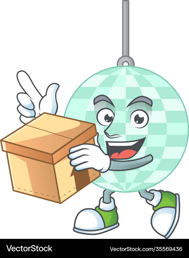 Cartoon design style disco ball having gift box Vector Image