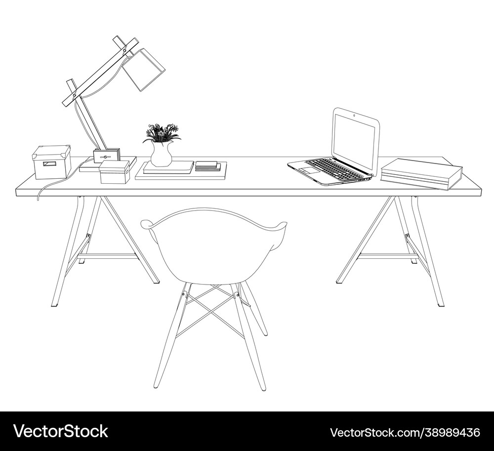 Contour a workplace with table chair laptop Vector Image