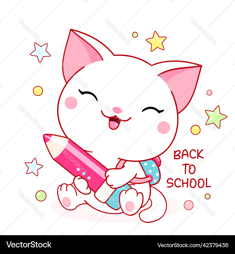 Cute School Cat with Pencil Royalty Free Vector Image