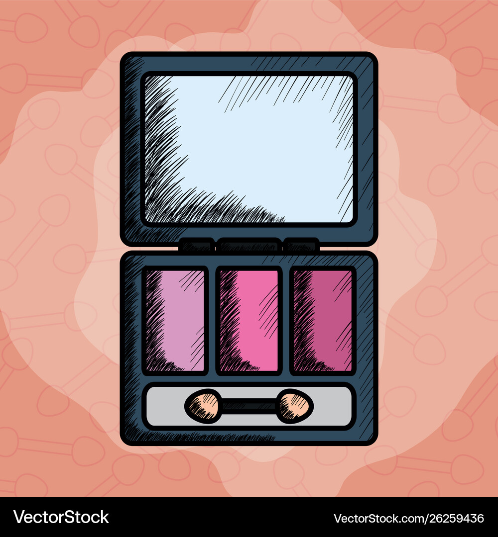 Eye shadows with brush and mirror make up drawing Vector Image