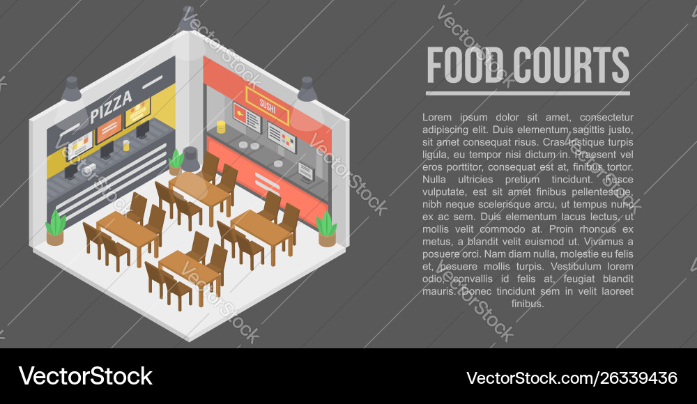 Food courts concept banner isometric style Vector Image
