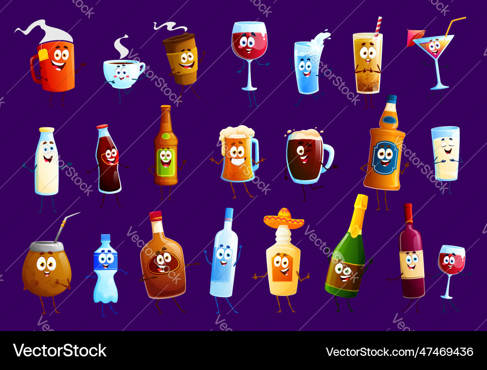 Happy drink and beverage characters cup or bottle Vector Image