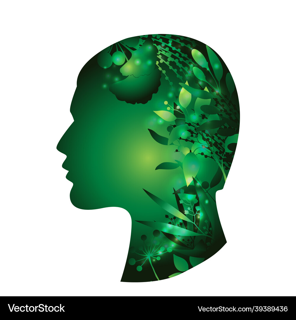 Man silhouette shape with green plant leaf Vector Image