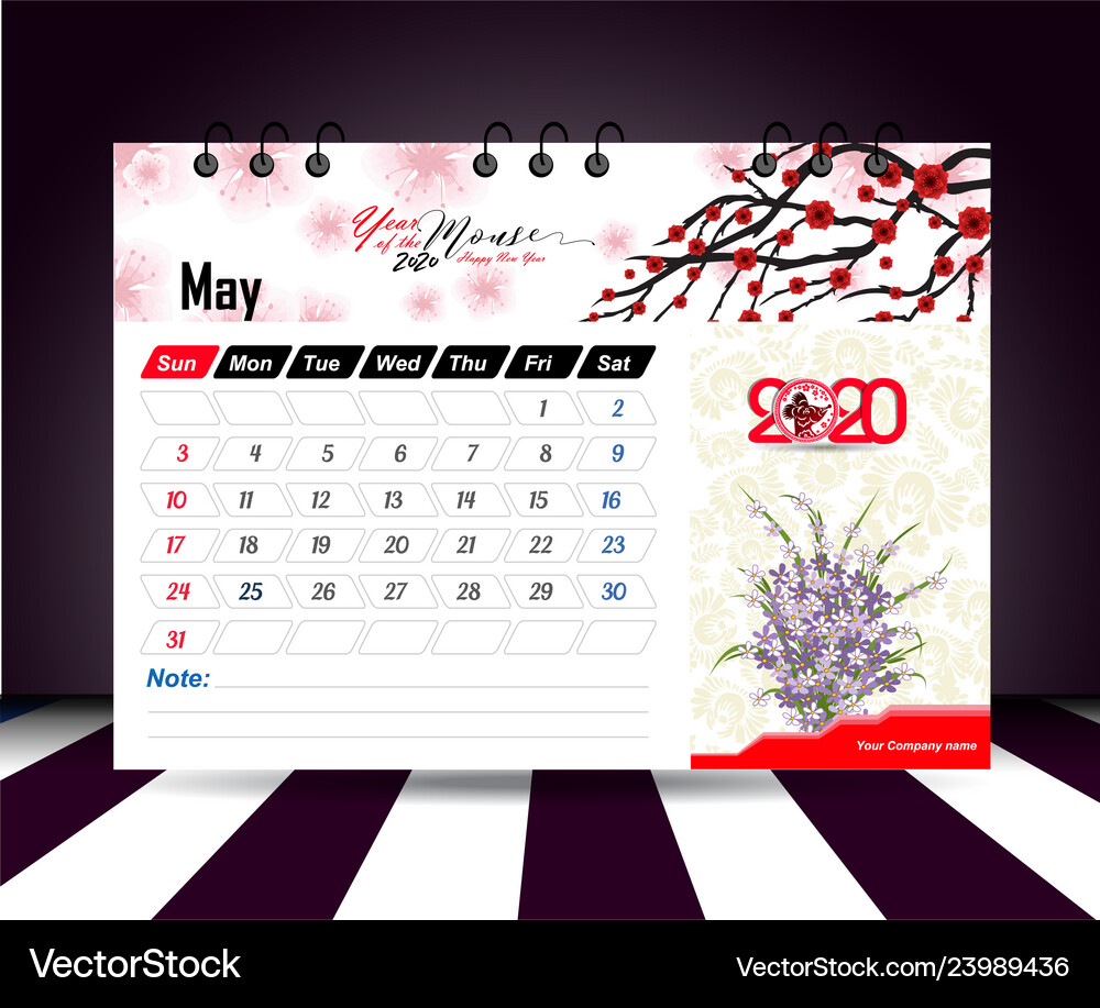 May 2020 calendar for new year Royalty Free Vector Image