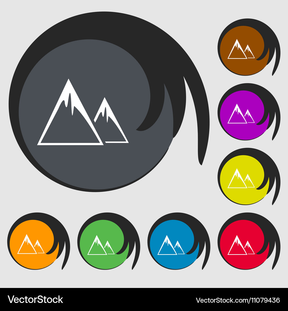 Mountain icon sign symbols on eight colored Vector Image
