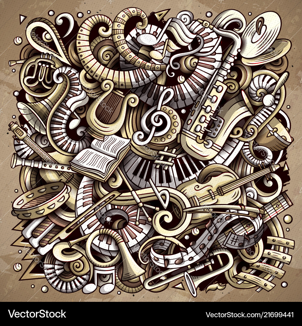 Cartoon doodles disco music Royalty Free Vector Image