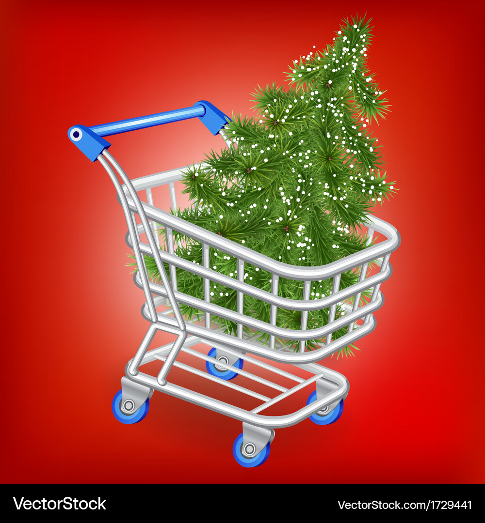Christmas tree in a shopping cart Royalty Free Vector Image