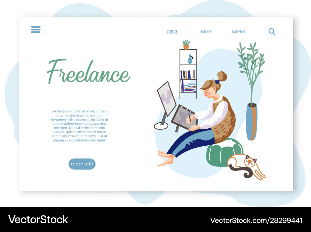 Freelance landing page layout female freelancer Vector Image