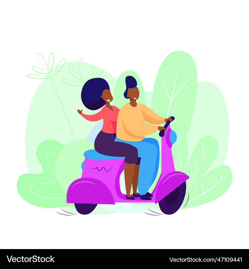 Happy couple riding scooter Royalty Free Vector Image