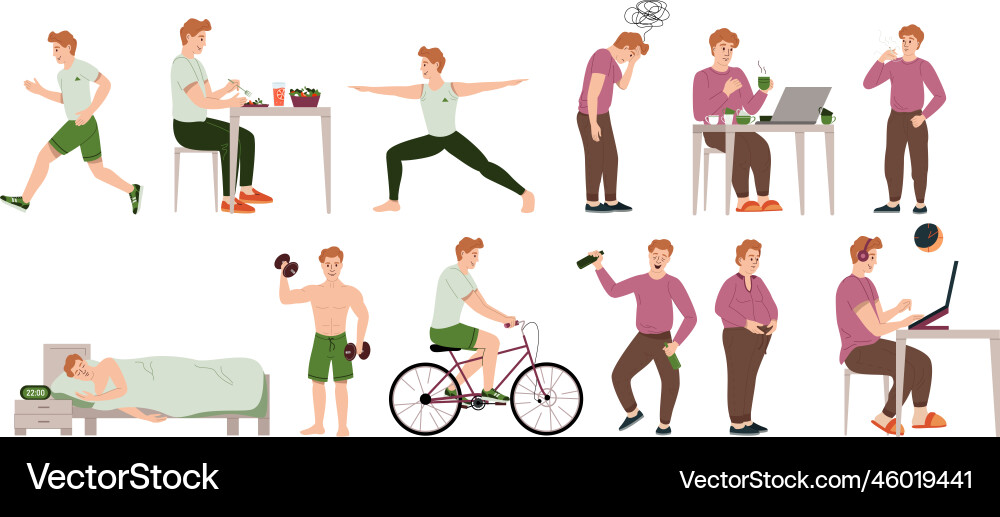 Man healthy lifestyle collection Royalty Free Vector Image