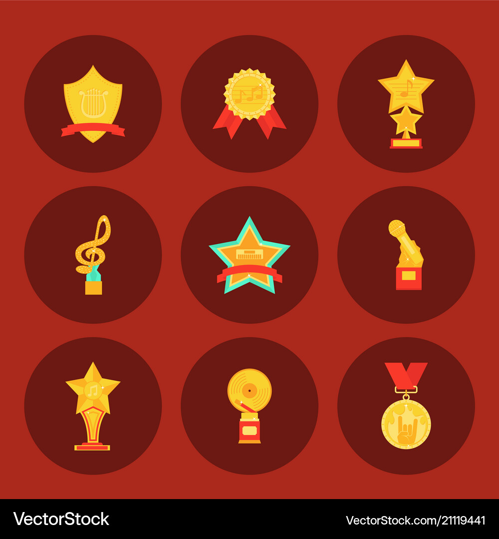 Music award statuette microphone and notes Vector Image