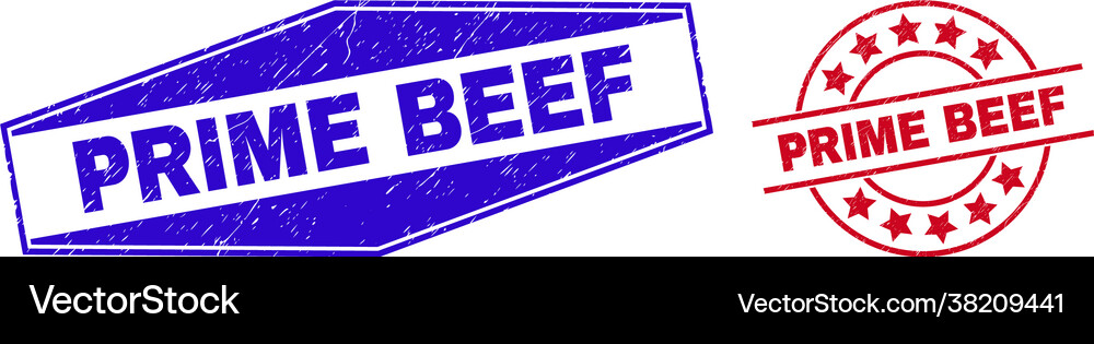 Prime beef grunge stamp seals in circle Royalty Free Vector