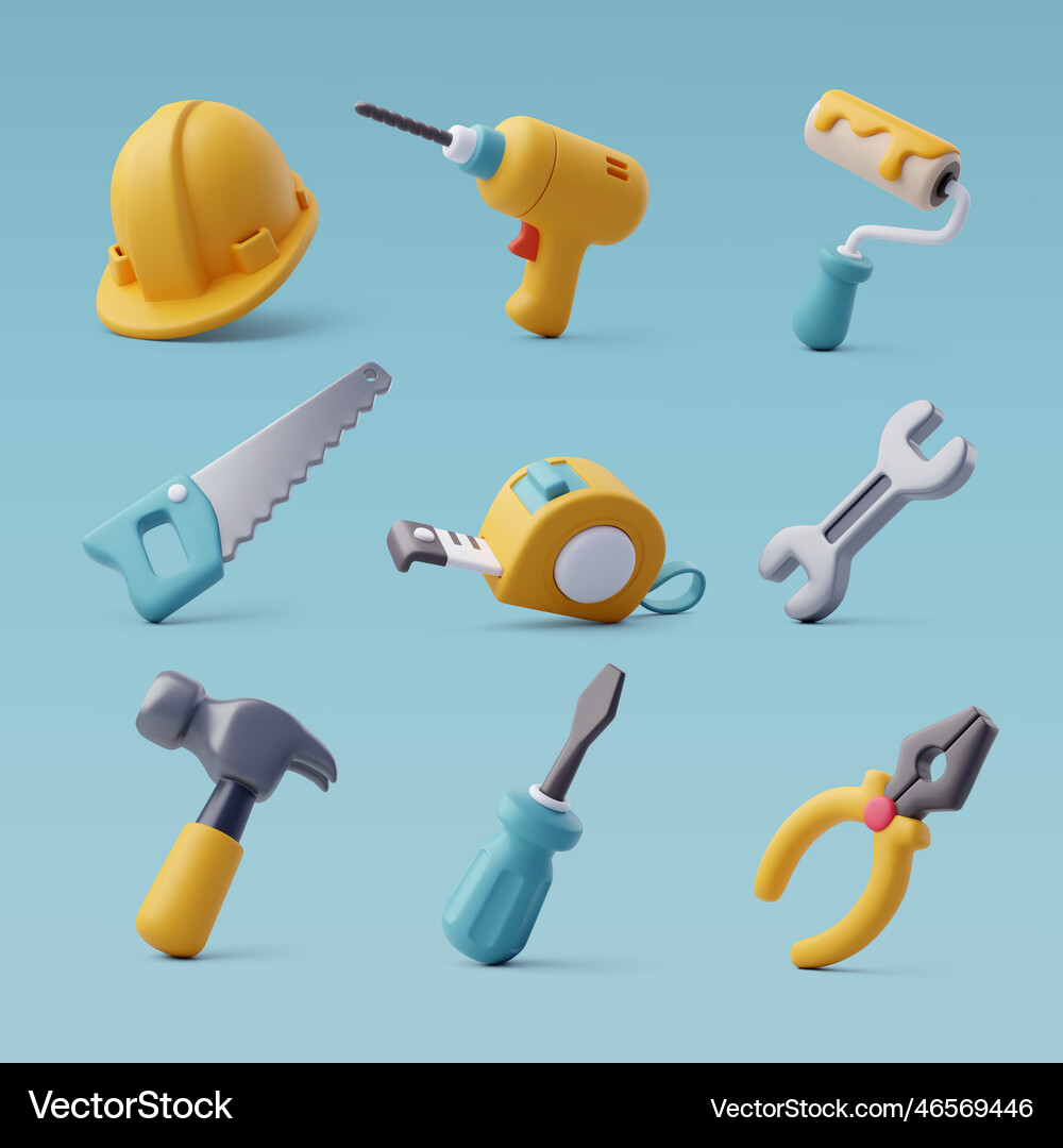 3d of construction tools icon set industrial and Vector Image