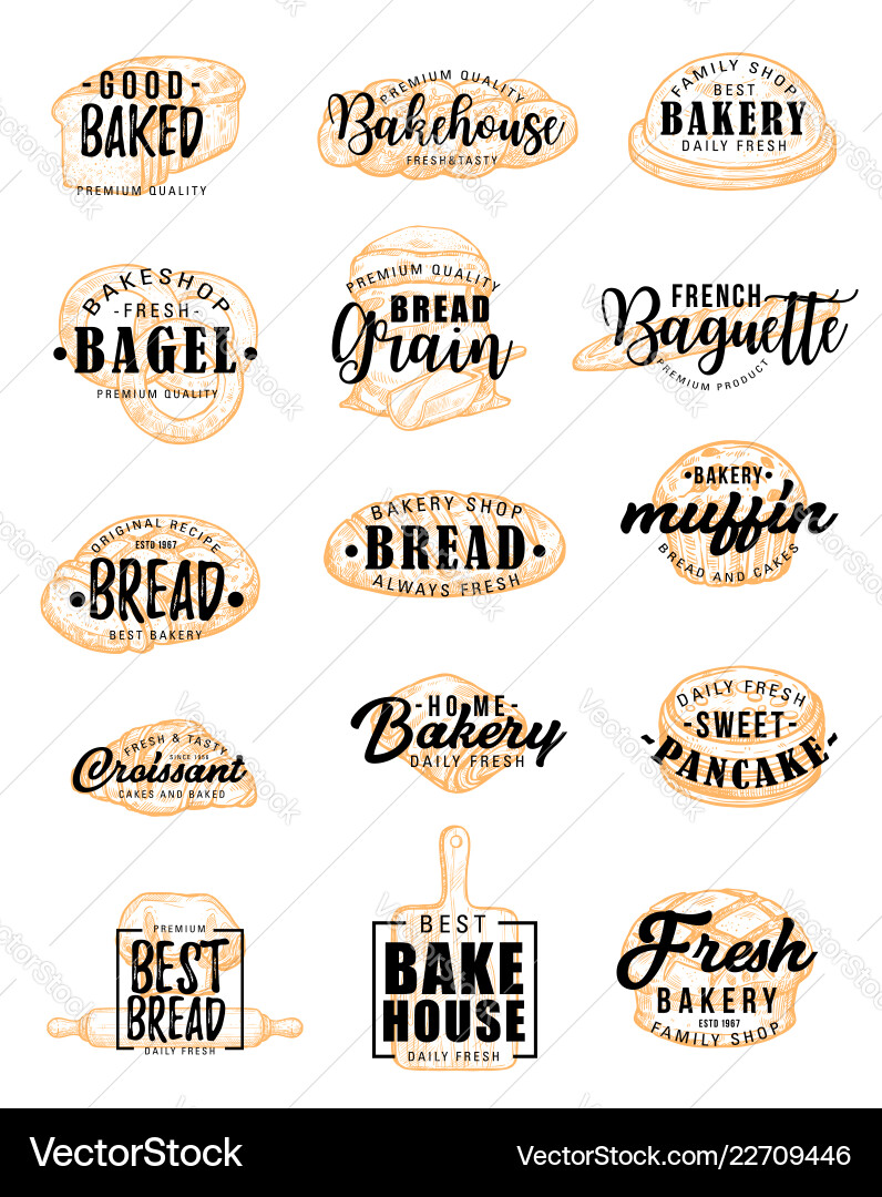 Bakery products with pastry lettering Royalty Free Vector