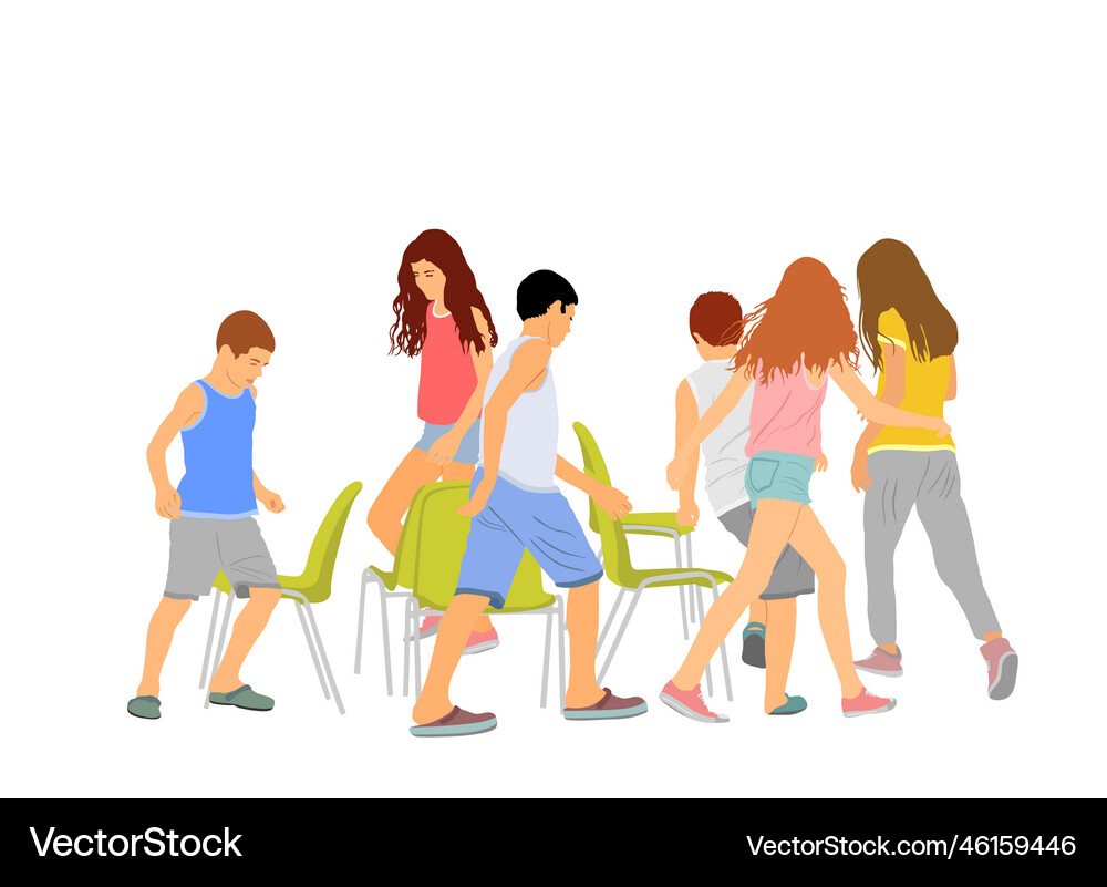Children playing musical chairs game Royalty Free Vector