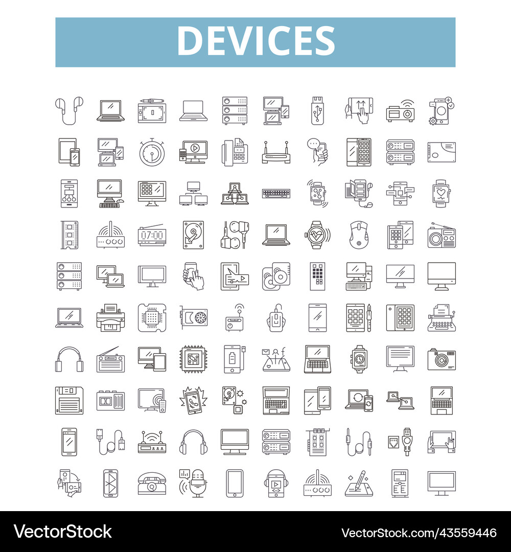 Devices icons line symbols web signs set Vector Image
