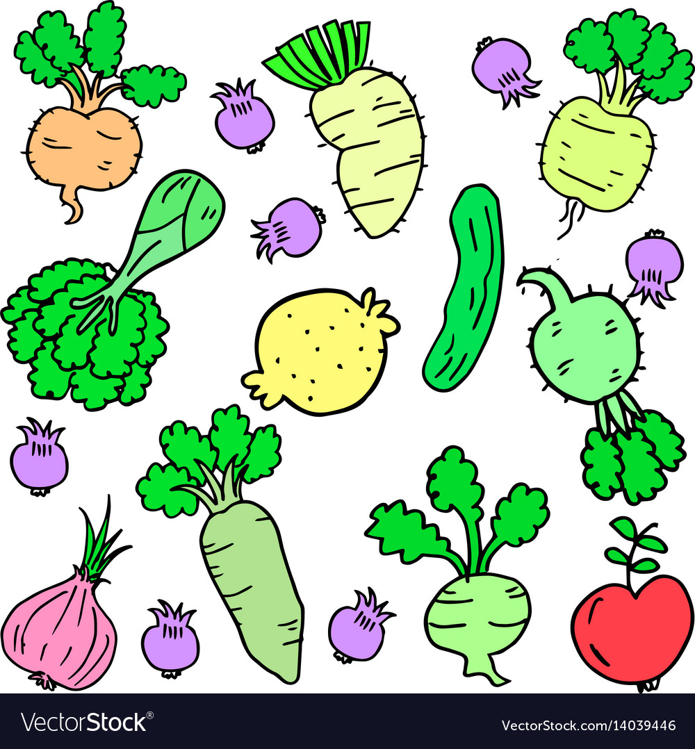Doodle fresh vegetable set art Royalty Free Vector Image