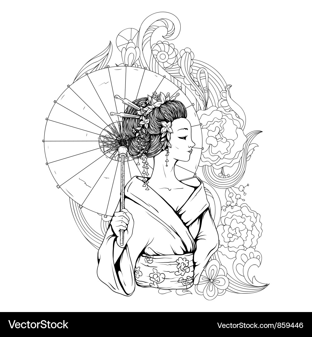 Geisha with floral Royalty Free Vector Image - VectorStock