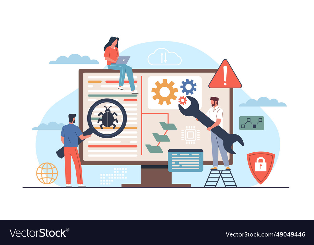 Mobile application testers finding and correcting Vector Image