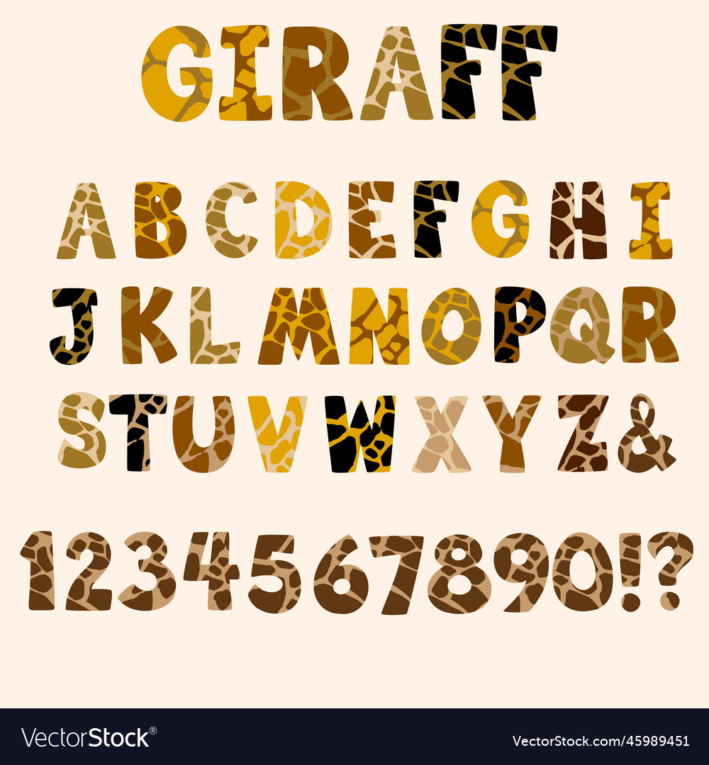 Alphabet of the letters giraffe print animal skin Vector Image