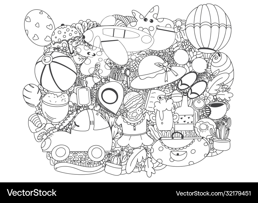 Line art hand drawn doodle cartoon group Vector Image