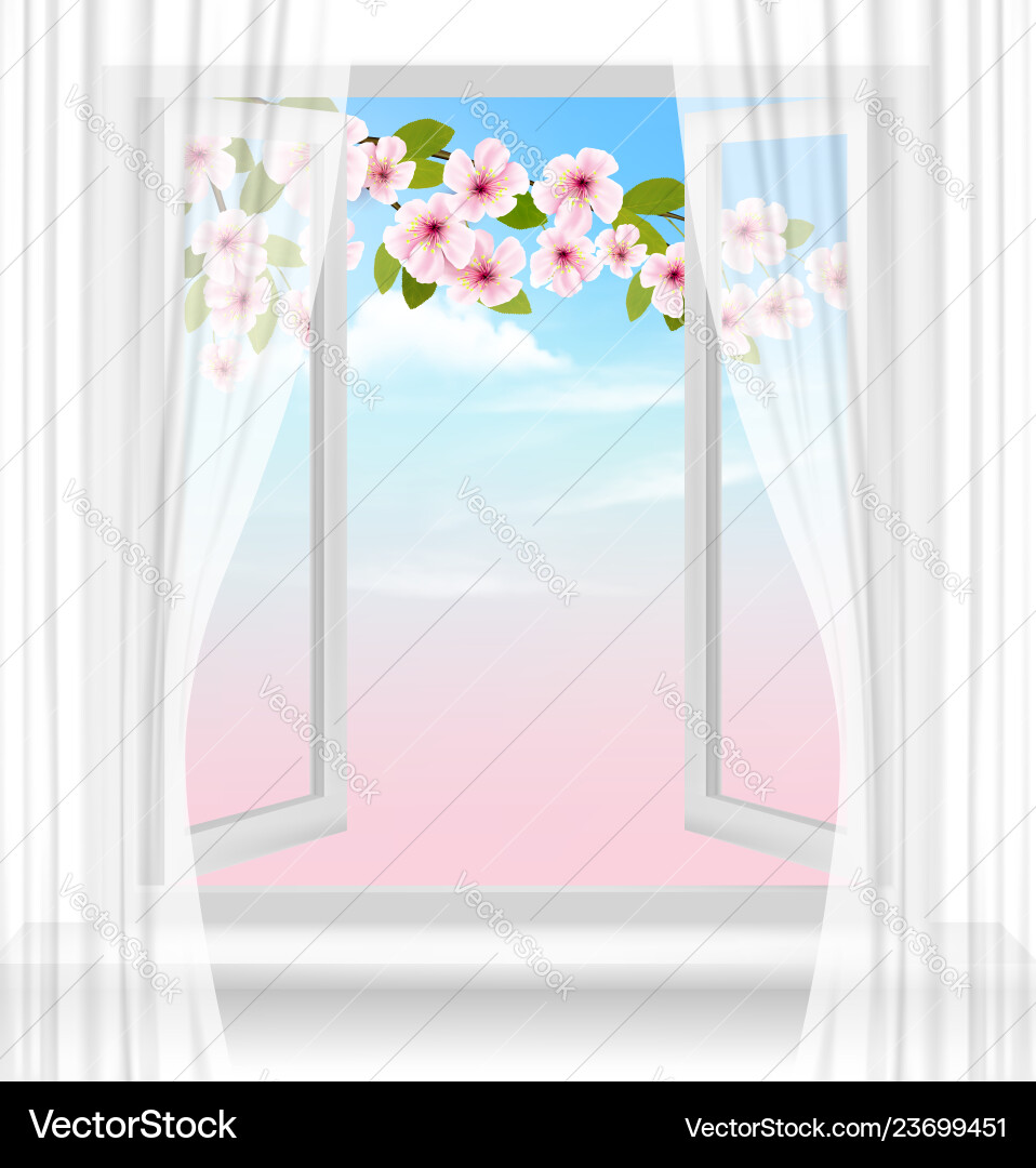 Nature spring background with open window Vector Image