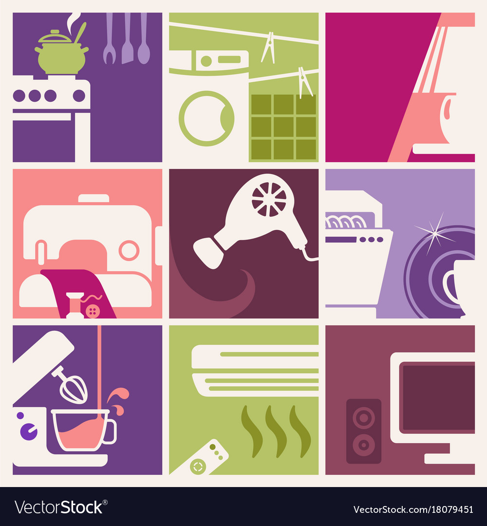 Vintage home appliances icons Royalty Free Vector Image