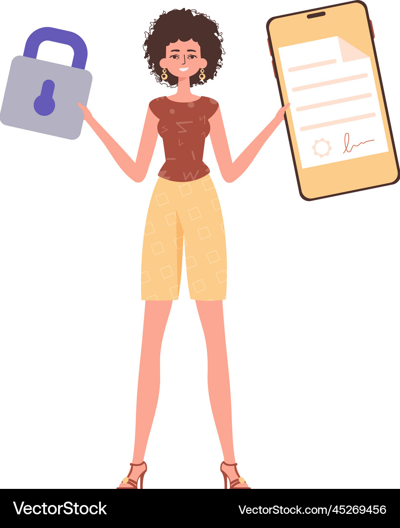 A woman holds contract or document in her hand Vector Image