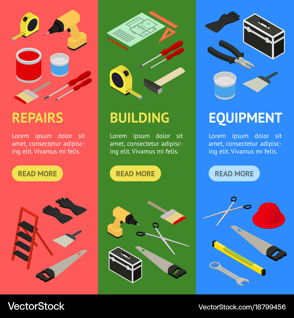 Home repair banner vertical set isometric view Vector Image