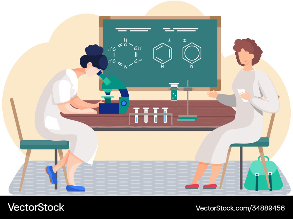 Woman looking through a microscope girl Royalty Free Vector