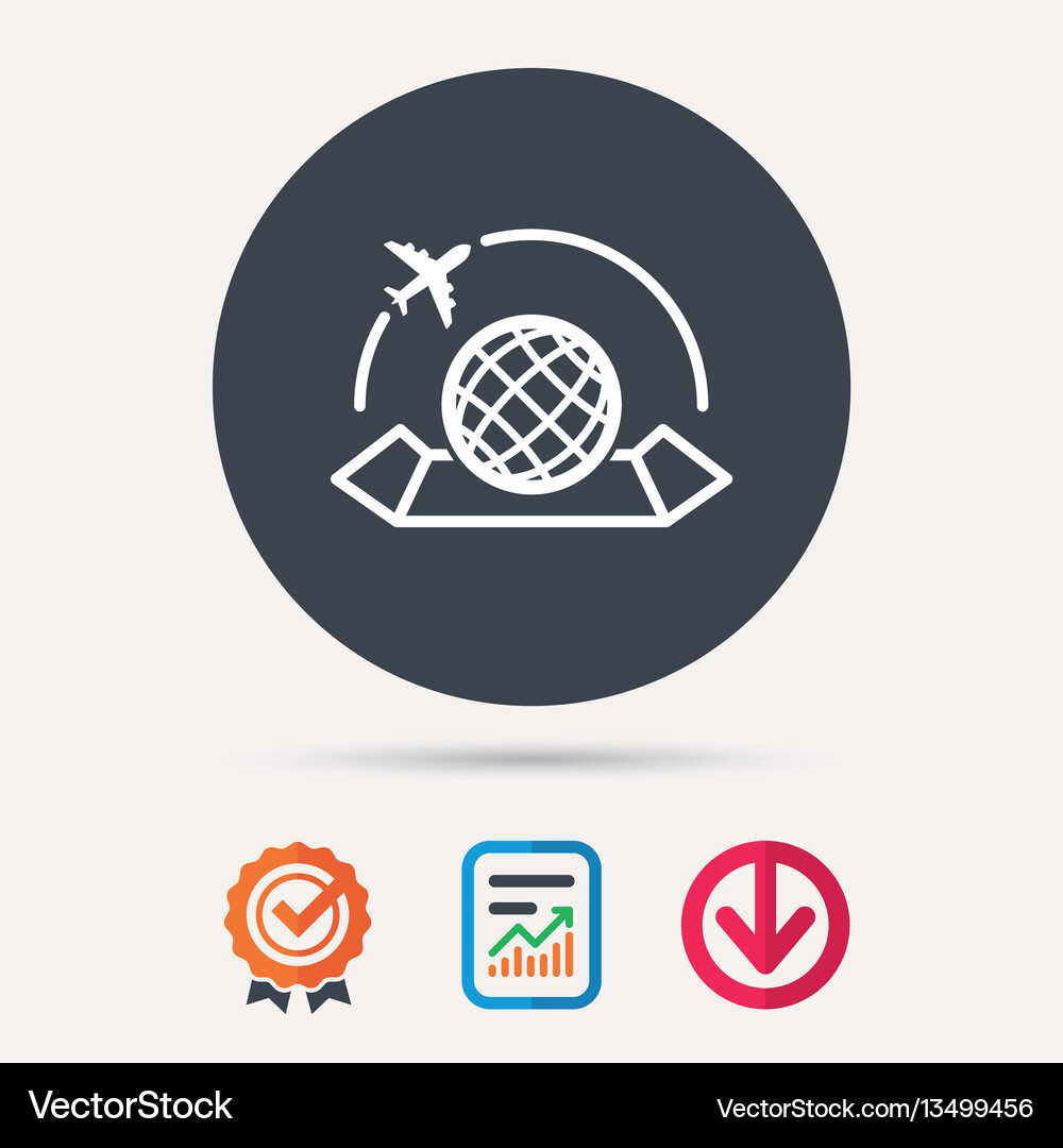 World map icon plane travel sign Royalty Free Vector Image