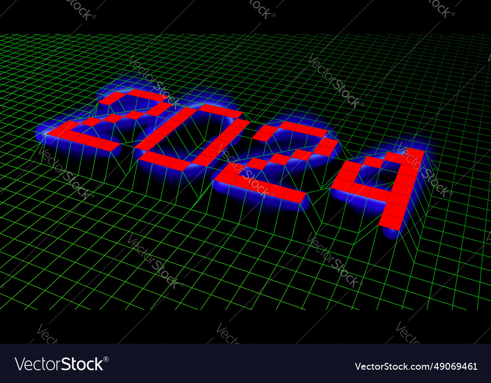 2024 new year sign with technology grid in retro Vector Image