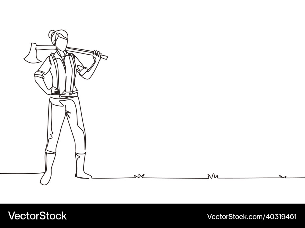 Continuous one line drawing woman lumberjack pose Vector Image