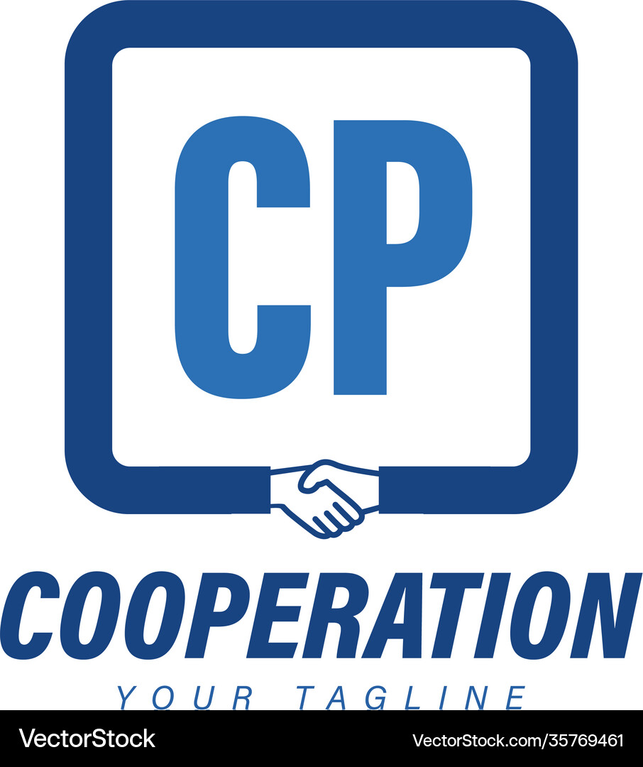 Cp letter logo design with hand shake icon modern Vector Image