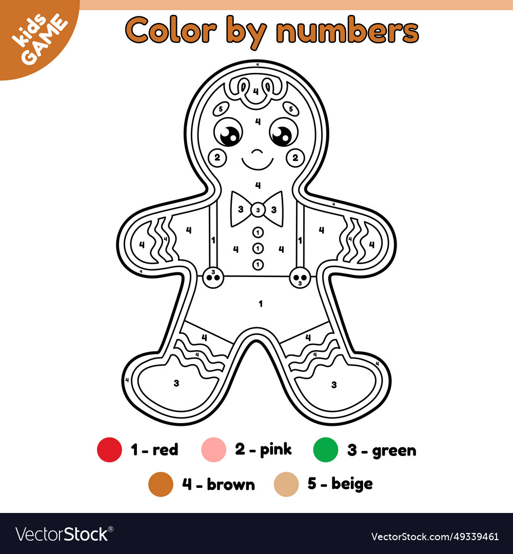 Kids game color by numbers with gingerbread man Vector Image